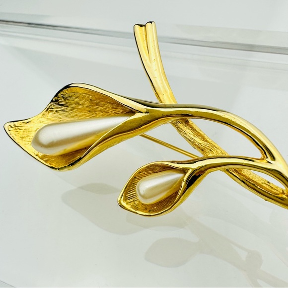 Jewelry | Vintage Piscitelli Large 375 Figural Calla Lily Glass Pearl ...